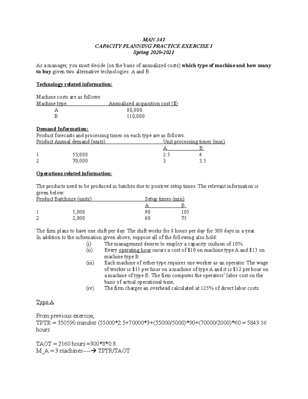 Midterm 2-egzersiz 1 - Lecture notes 1111 - MAN 341 CAPACITY PLANNING ...