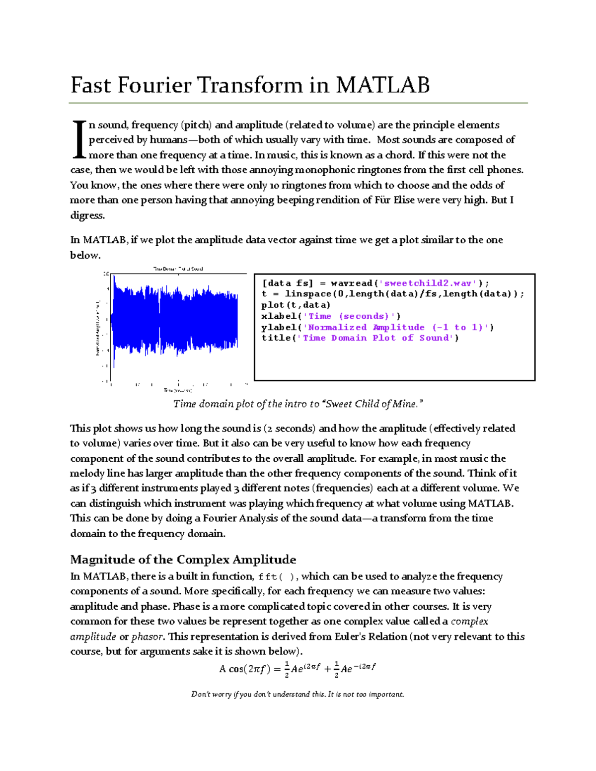 Fft - Fft - Fast Fourier Transform in MATLAB n sound, frequency (pitch ...