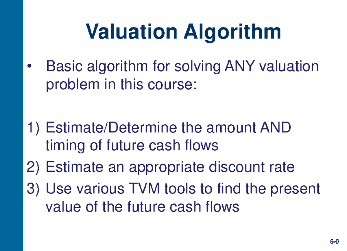 Finance - Lecture 6 - Valuation Algorithm Basic algorithm for solving ...