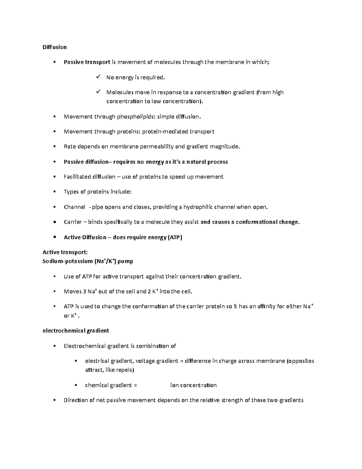Diffusion - Notes - Diffusion Passive transport is movement of ...