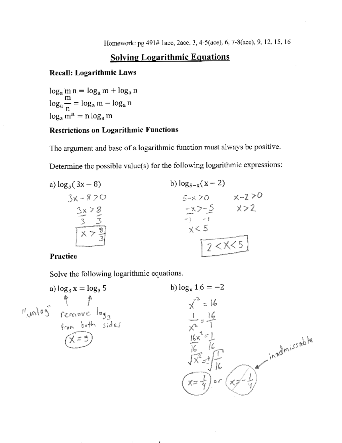 Mhf4u solvinglogarithmicequations soln - Math 125.3 - Studocu