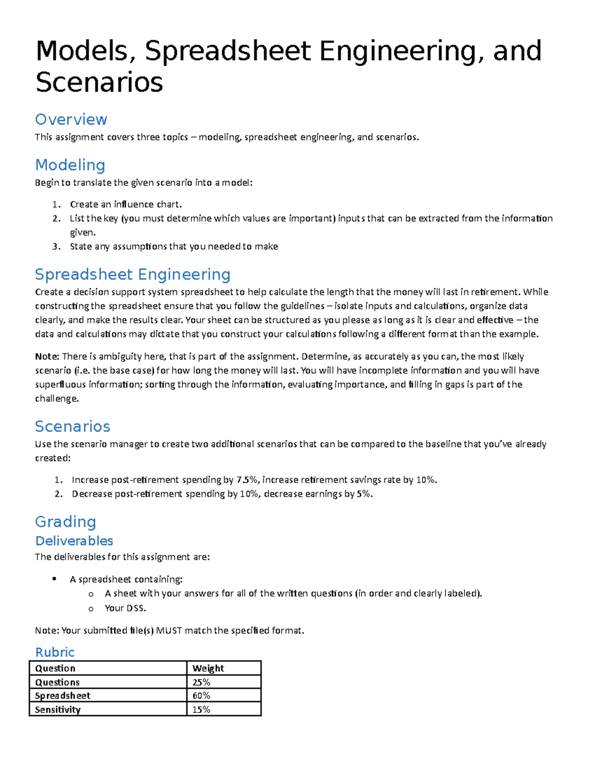 Modelling and DSS Document - Models, Spreadsheet Engineering, and ...