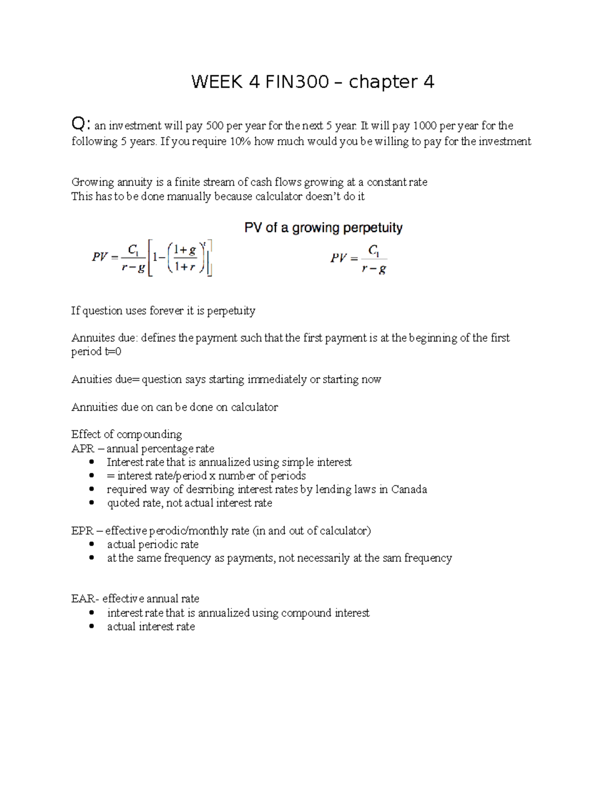 WEEK 4 FIN300 – chapter 4 - WEEK 4 FIN300 – chapter 4 Q: an investment ...