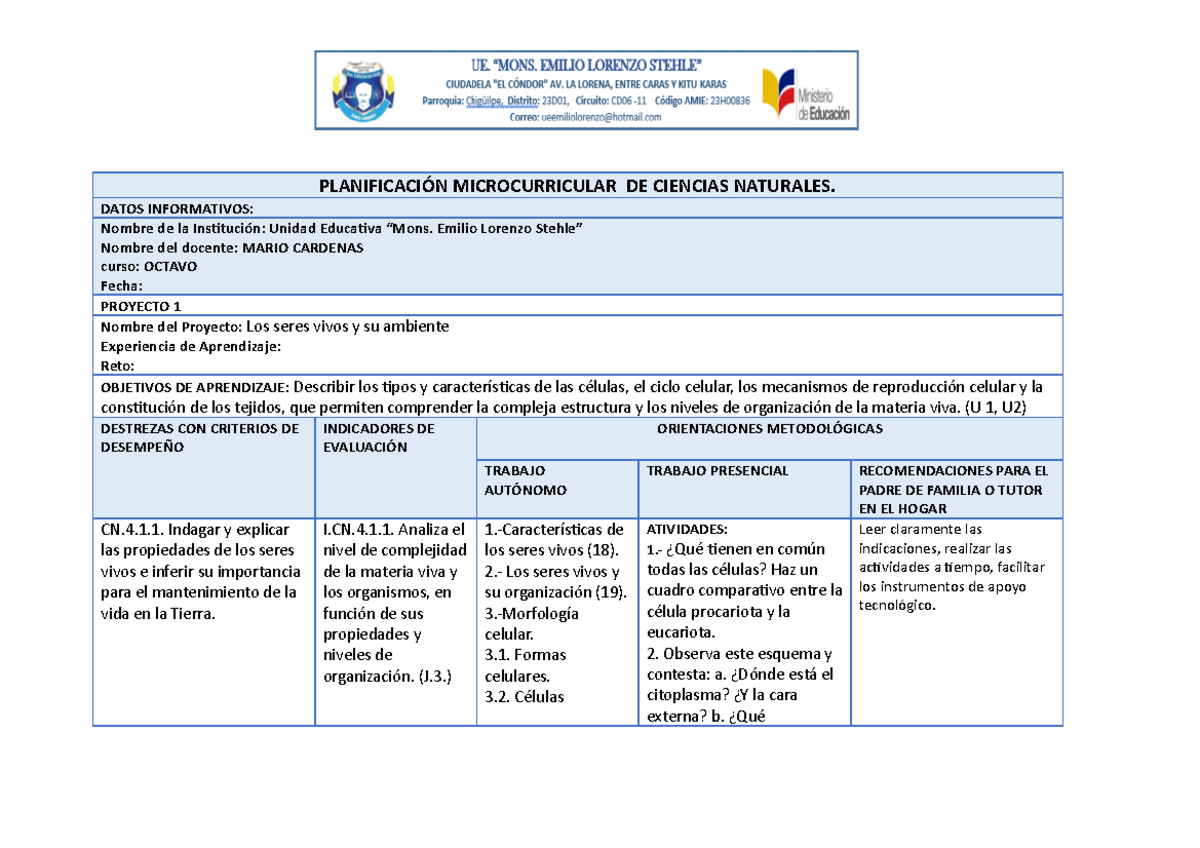 PN1. 8VO Planificacion Interdisciplinar CCNN - PLANIFICACIÓN ...