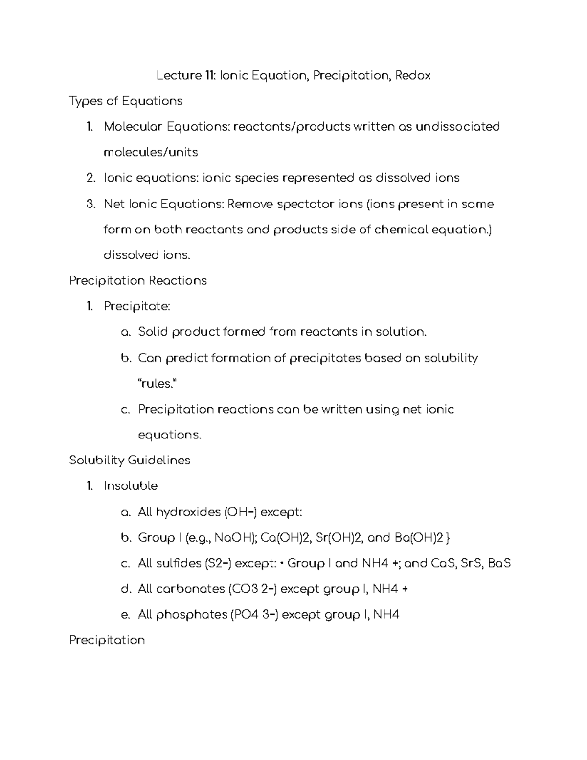 Ionic Equation, Precipitation, Redox - ) dissolved ions. Precipitation ...