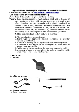 3 Foundry Lab Instructions - Department of Metallurgical Engineering & Materials Science Code ...