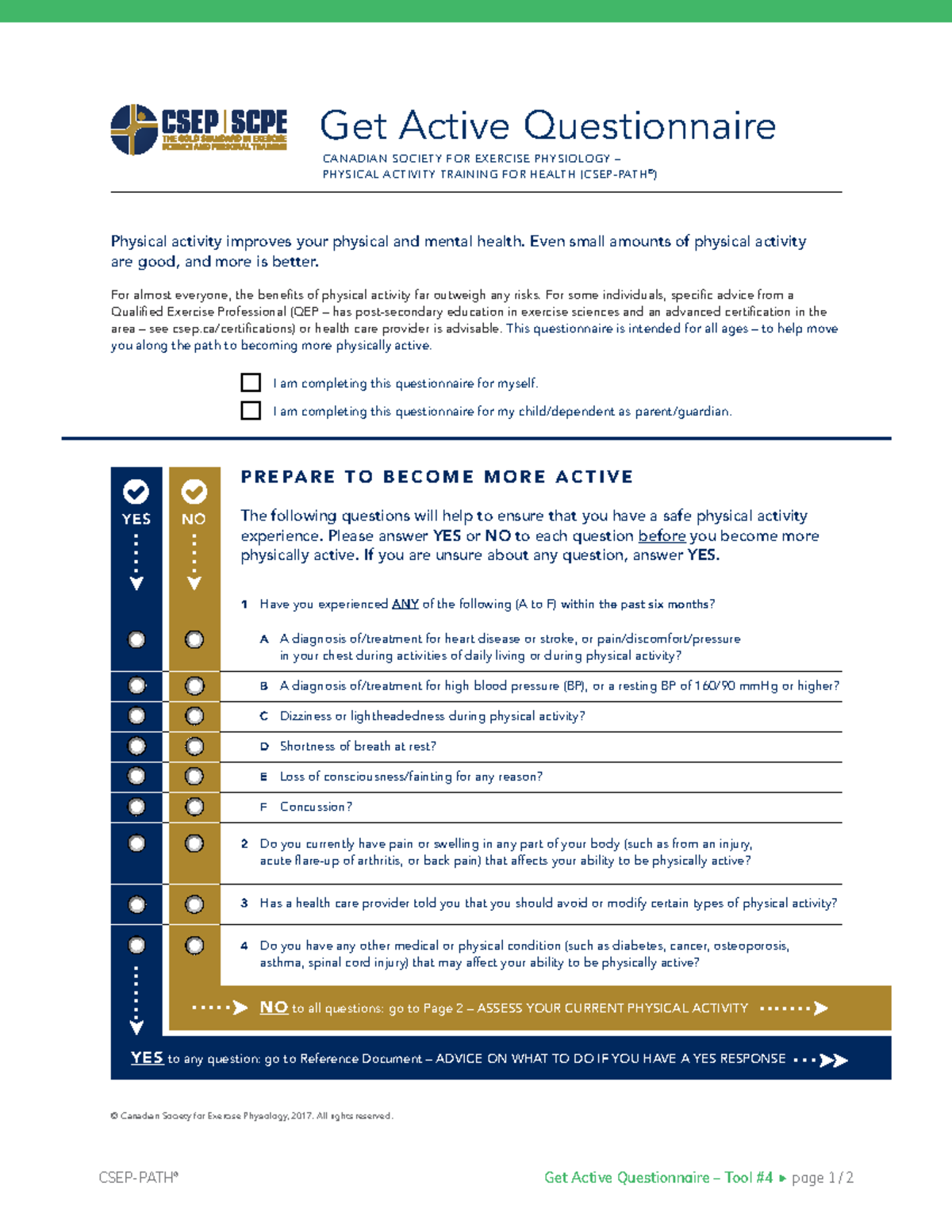 CSEP+Get+Active+Q+++history+surveys - CSEP-PATH® Get Active Questionnaire – Tool #4 page 1 / 2 ...