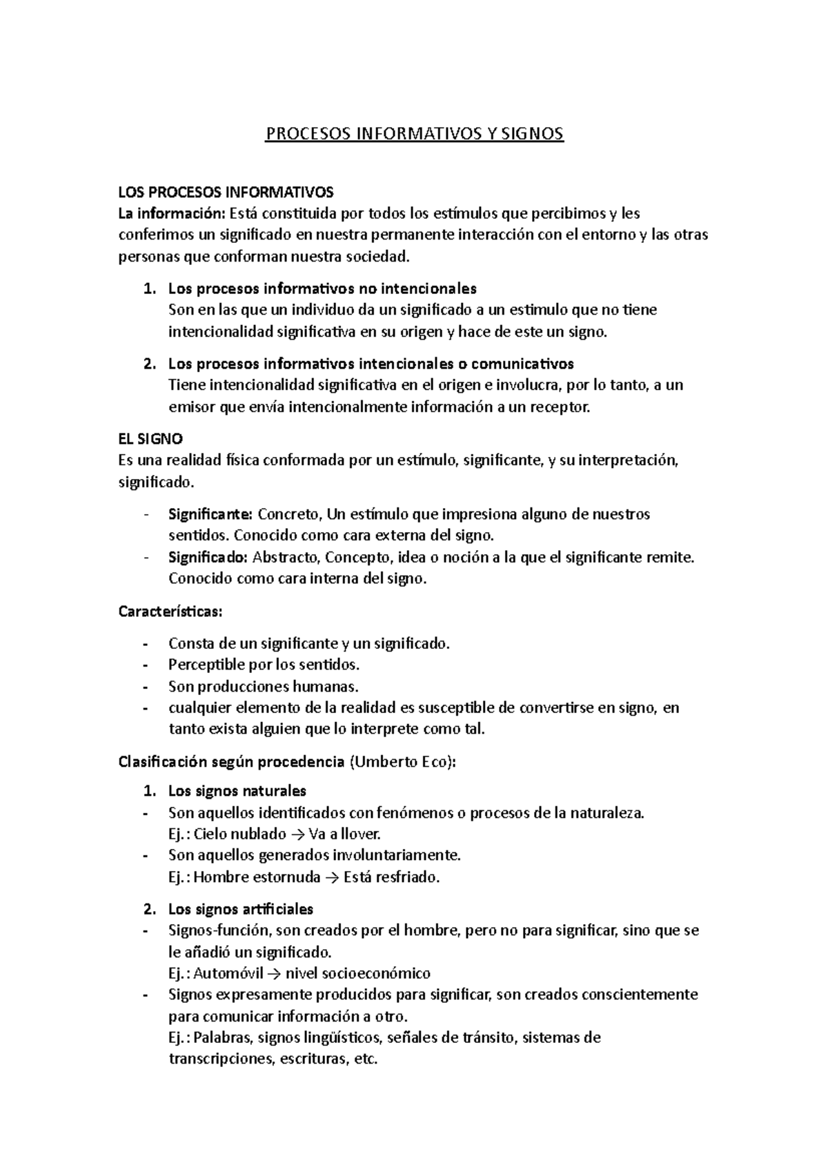 Procesos Informativos Y Signos Resumen - PROCESOS INFORMATIVOS Y SIGNOS ...