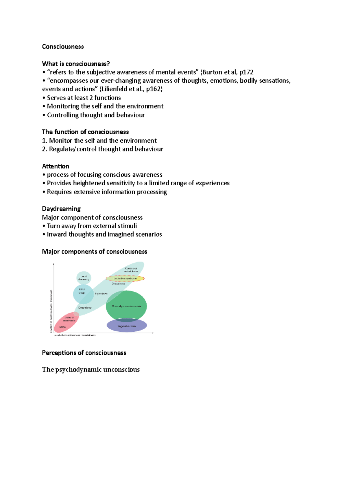 PSYC101 Lecture Week 3 - Consciousness What is consciousness? “refers ...