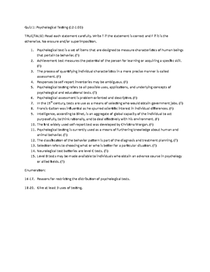 Psychological Assessment (Notes) - PSYCHOLOGICAL ASSESSMENT What is ...
