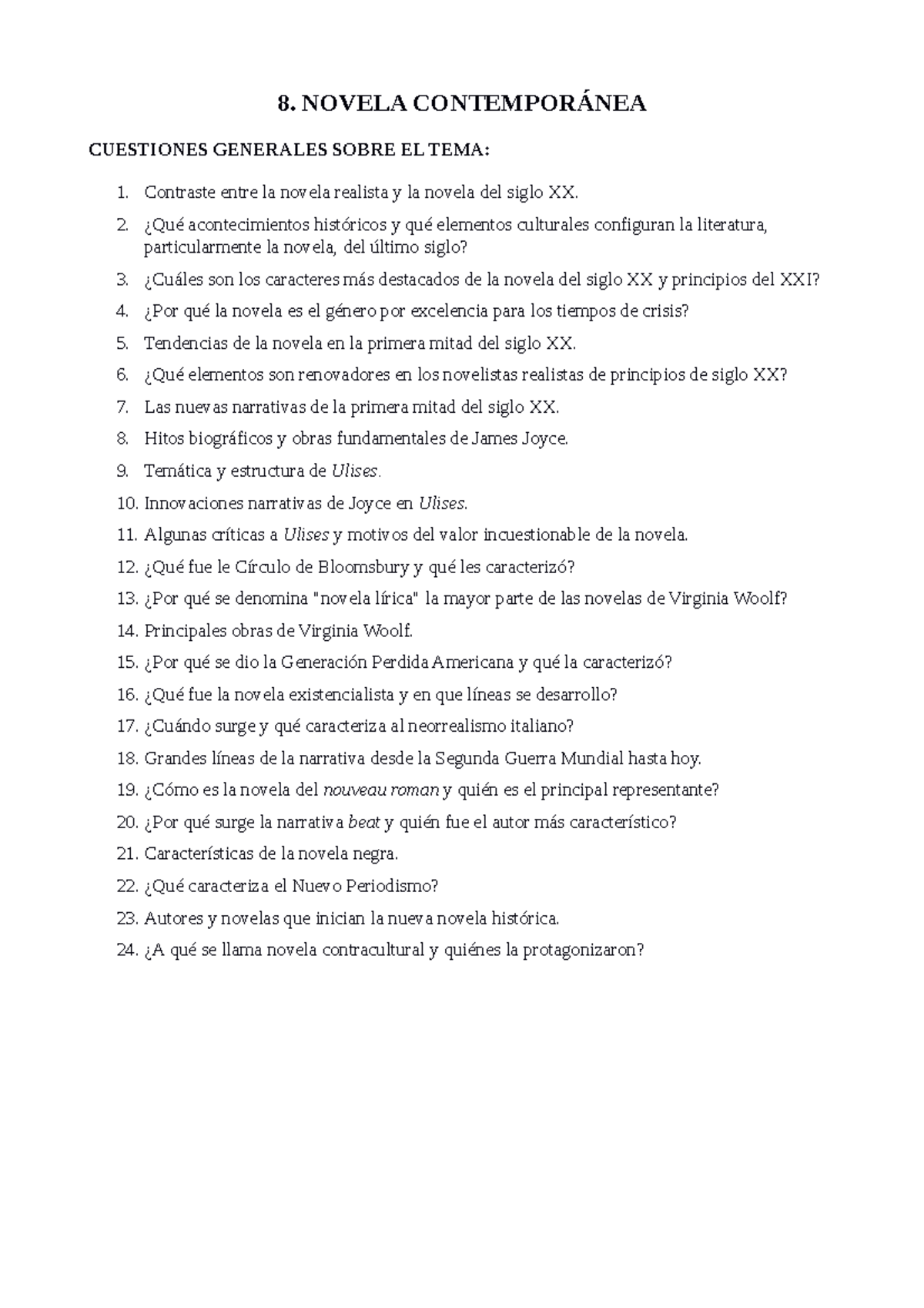 08. Preguntas Novela contemporánea - 8. NOVELA CONTEMPORÁNEA CUESTIONES ...