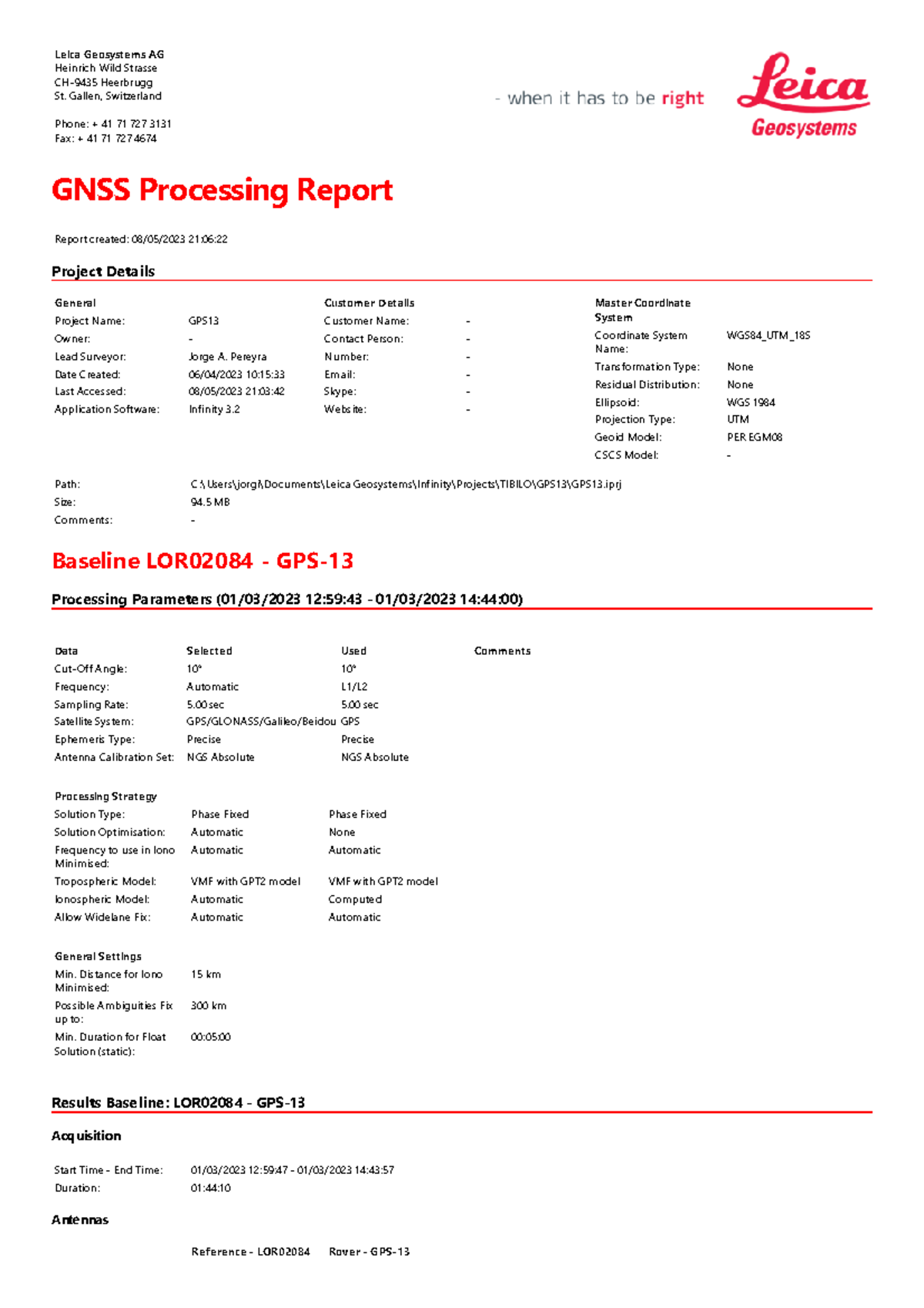 GPS13 GNSS Processing Report - General Project Name: GPS Owner: - Lead ...