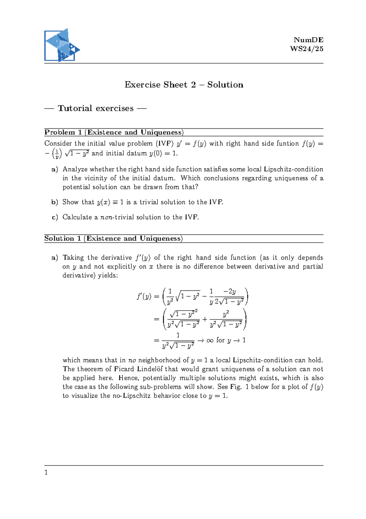 Musterloesung 2 - exercises - NumDE WS24/ Exercise Sheet 2 – Solution — Tutorial exercises ...