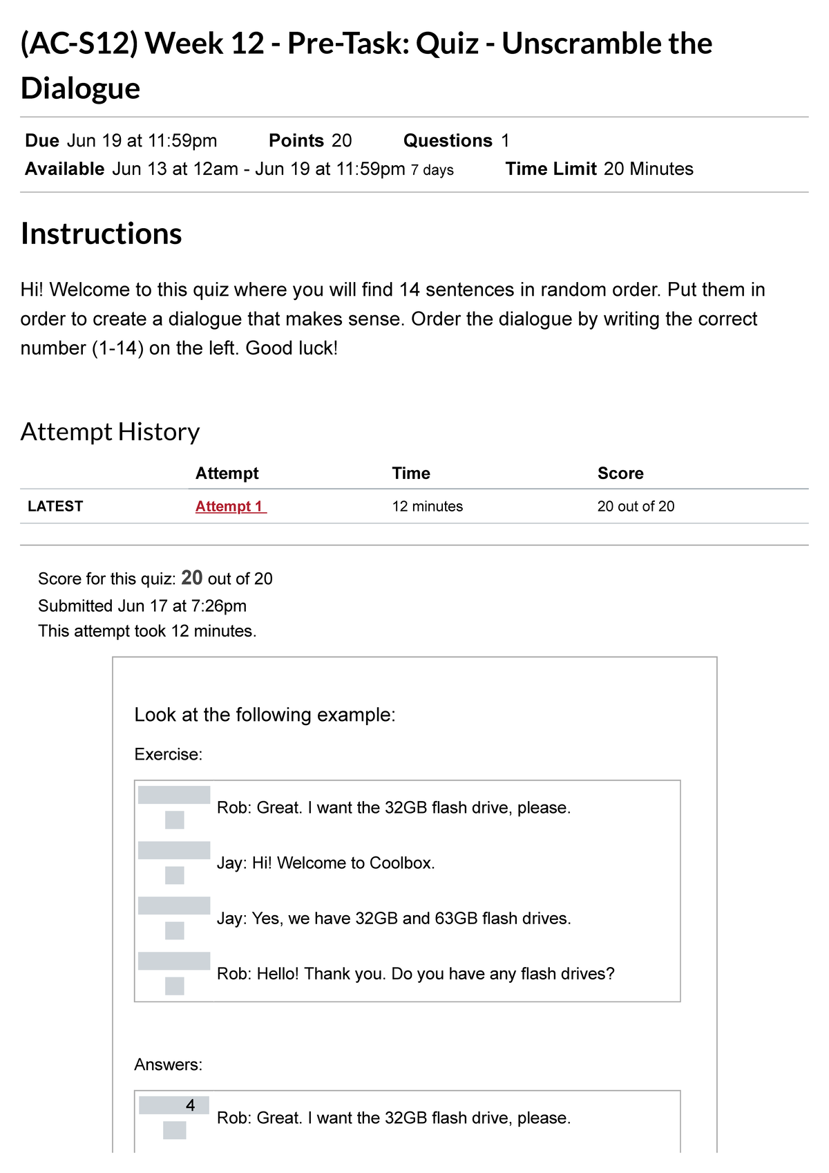 (AC-S12) Week 12 - Pre-Task Quiz - Unscramble the Dialogue Ingles II ...