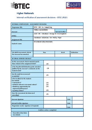 E163365 Programming Assignment - Higher Nationals Internal verification of assessment decisions ...