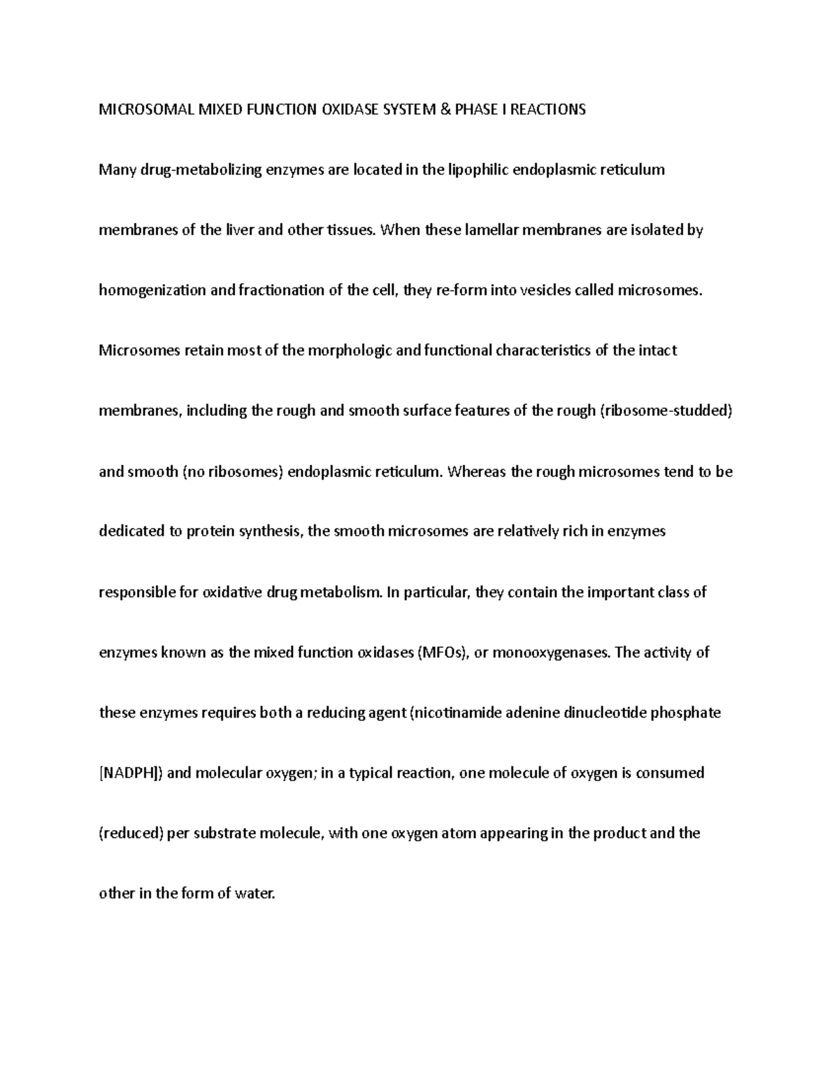 Microsomal Mixed Function - MICROSOMAL MIXED FUNCTION OXIDASE SYSTEM ...