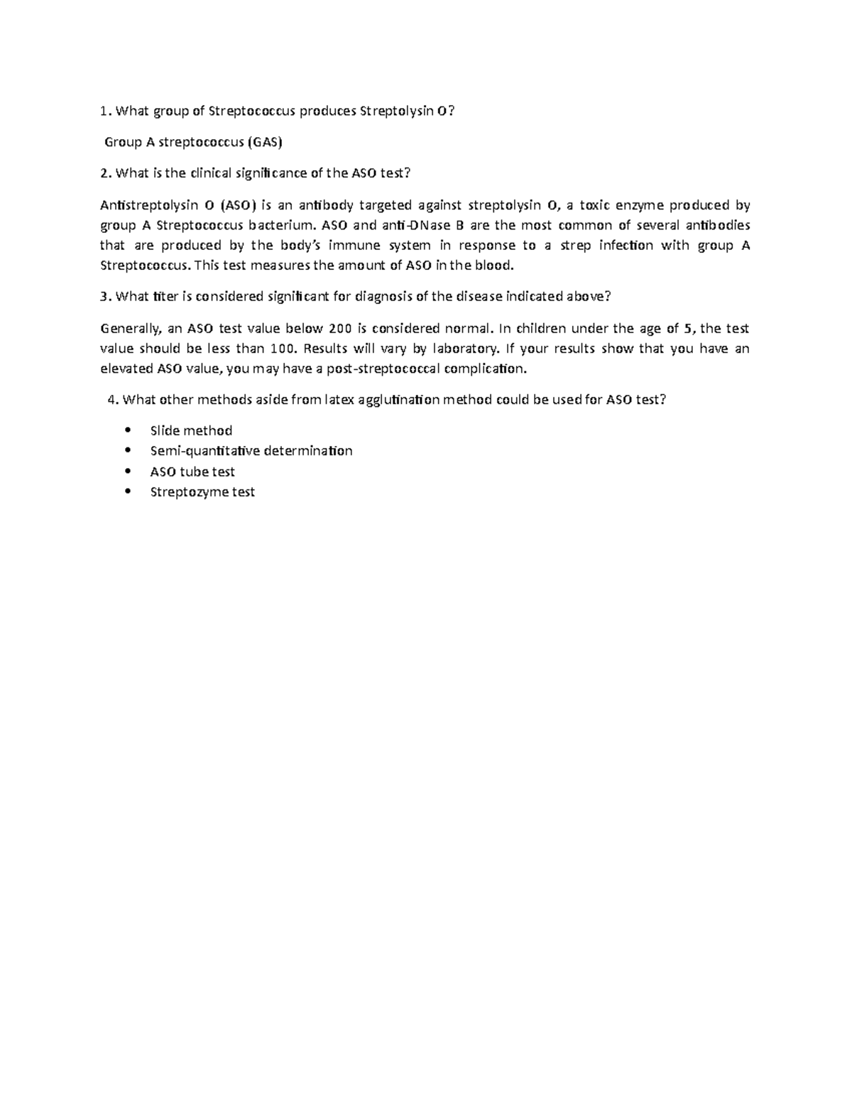 ASO test activity - ................ - What group of Streptococcus ...