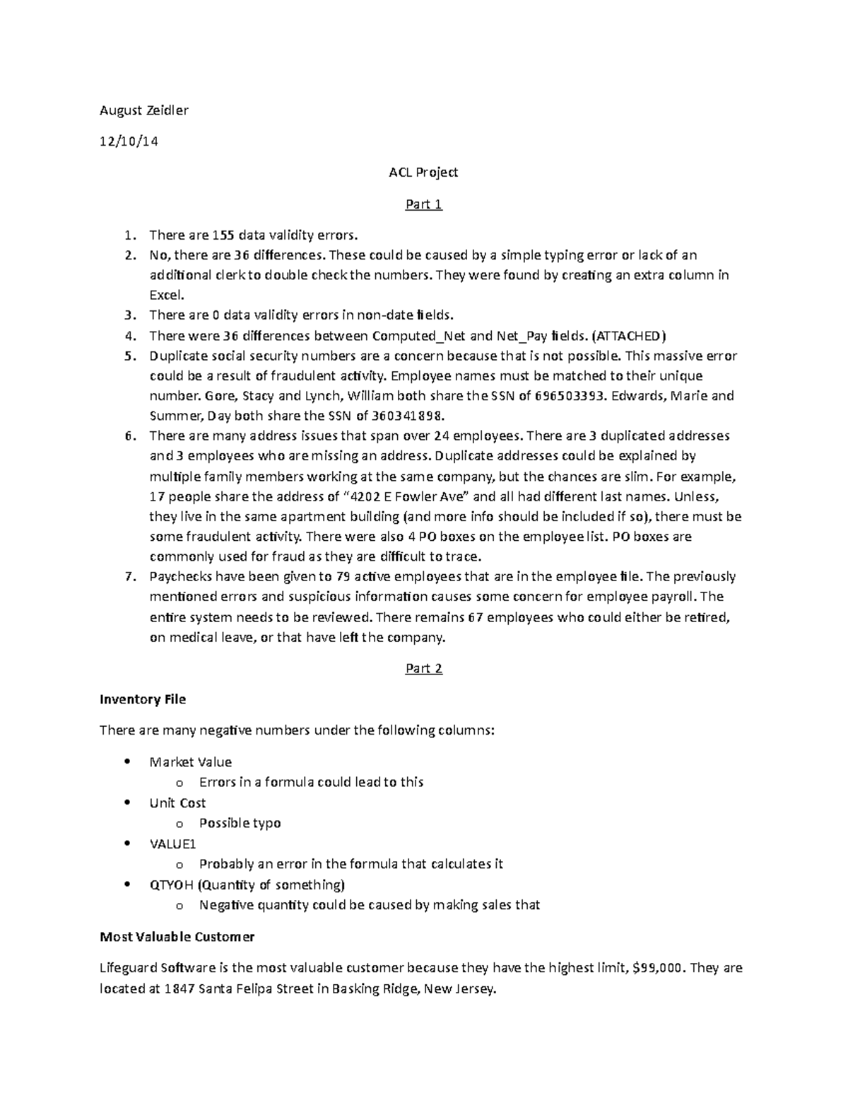 ACLproject - project - August Zeidler 12/10/14 ACL Project Part 1 1 ...