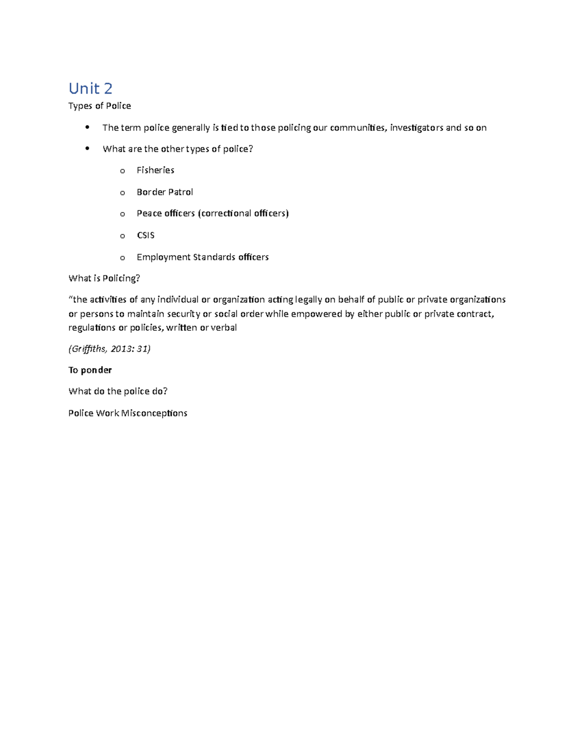 Police studies notes - ... - Unit 2 Types of Police The term police ...