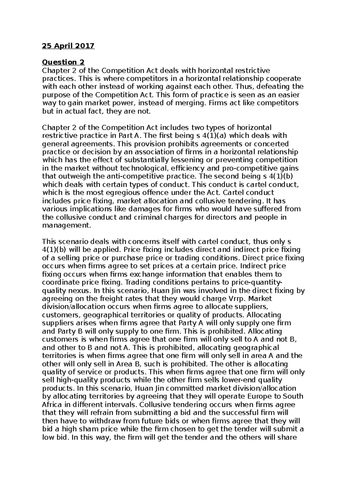 Competition practice question answers - 25 April 2017 Question 2 ...