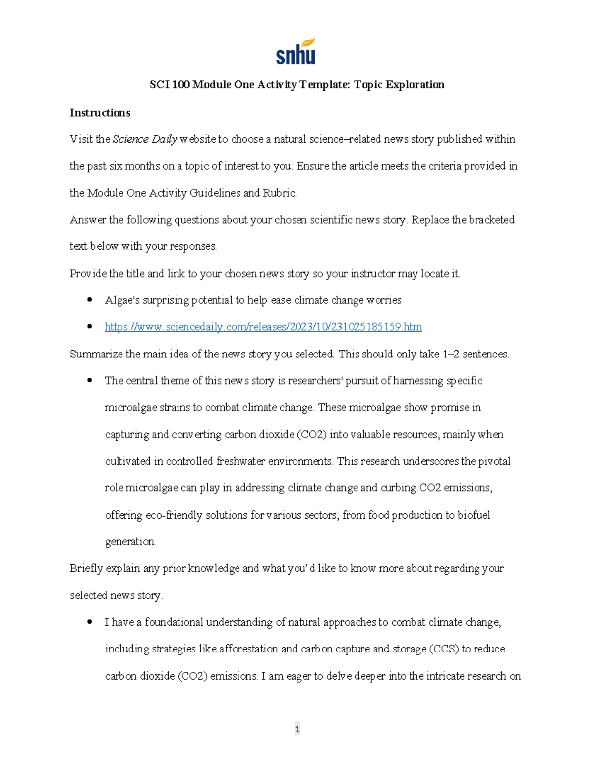 SCI 100 Module One Activity Template - Ensure the article meets the ...