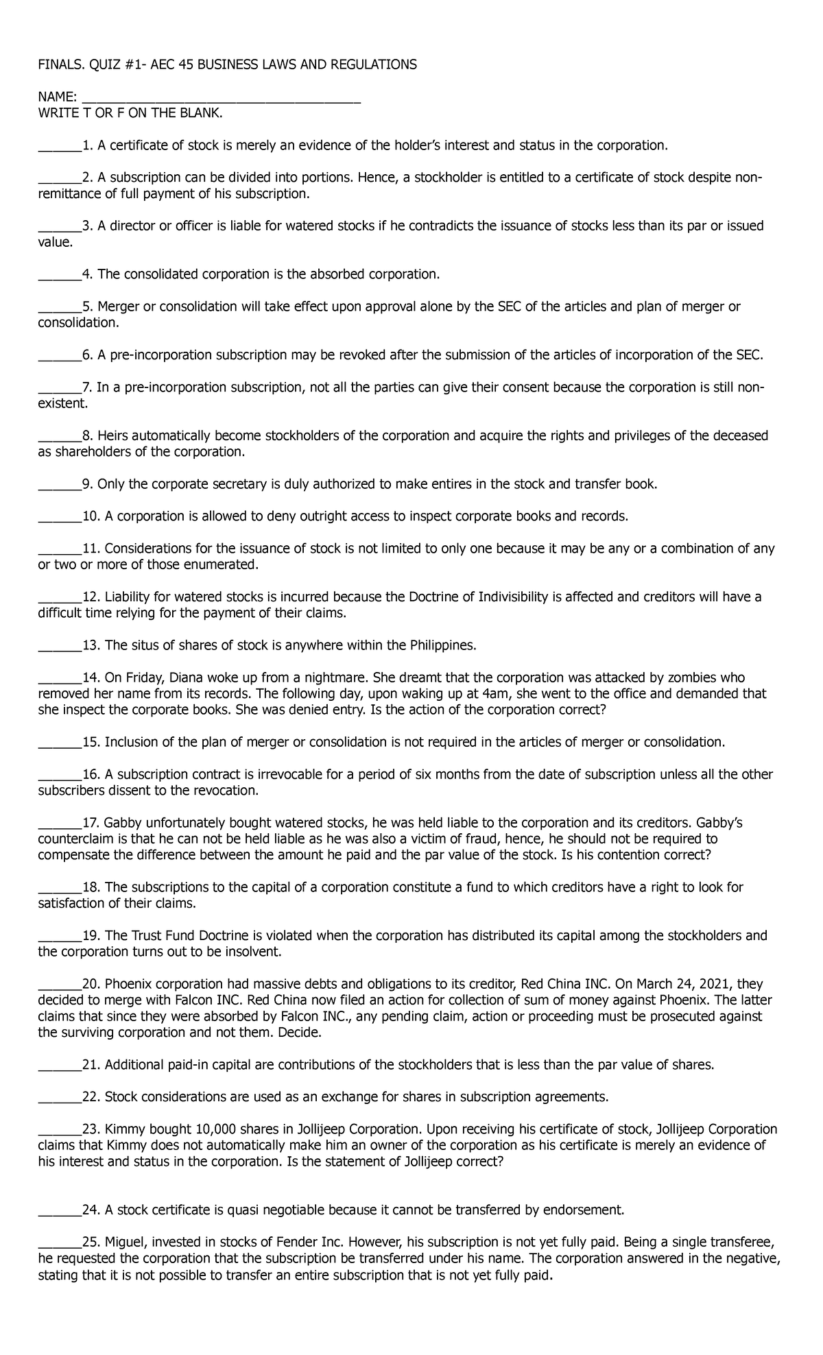 Pdf Finals QUIZ 1 - Summary - FINALS. QUIZ #1- AEC 45 BUSINESS LAWS AND ...