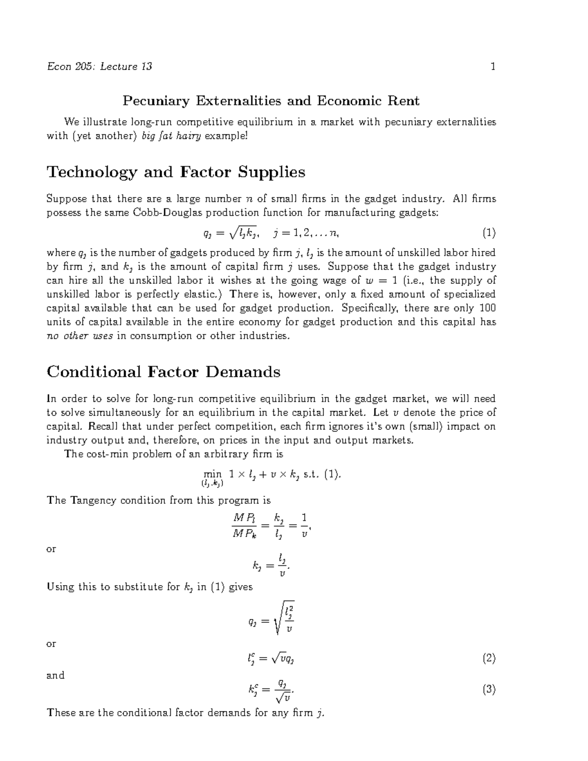 Lecture 13 Notes - Pecuniary Externalities and Economic Rent We ...
