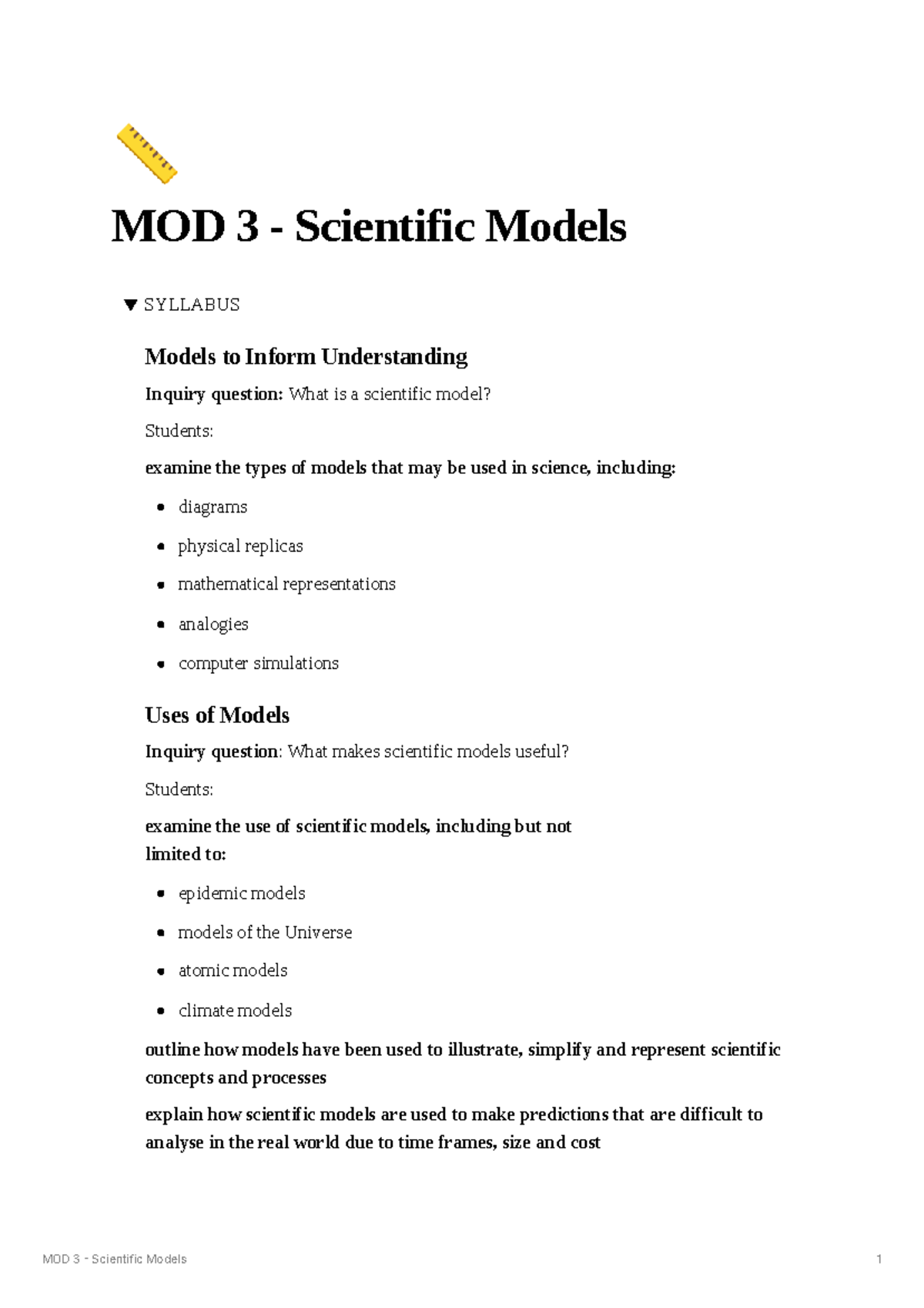 Investigating Science module 3 notes - 📏 MOD 3 - Scientific Models ...