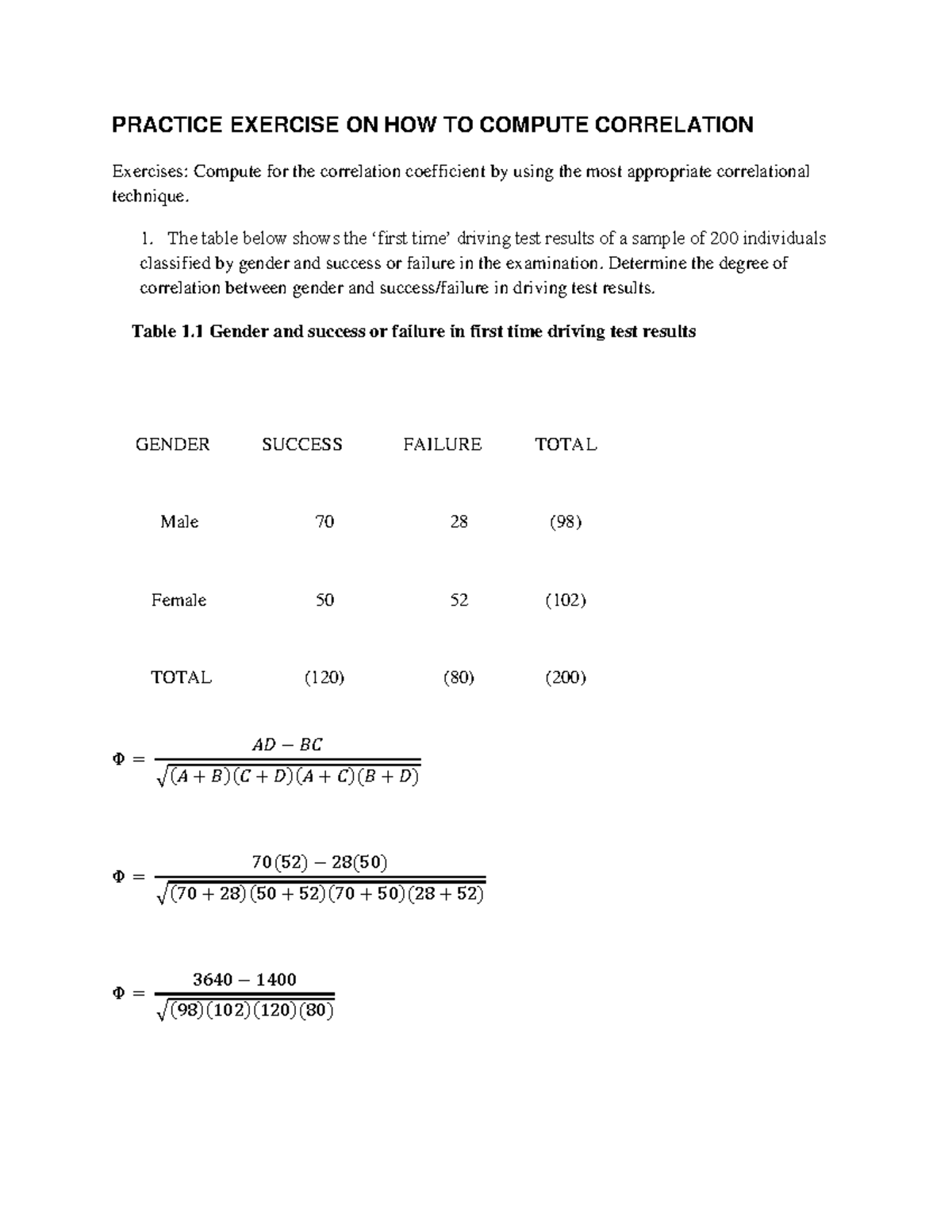 Practice Exercise on how to Compute Correlation - Bs Psychology - Studocu