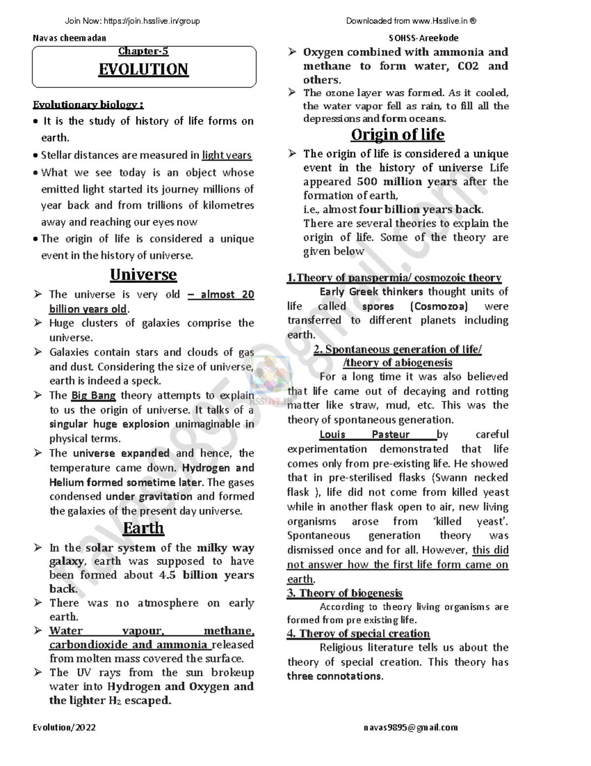 Evolution - Ncert notes biology - Navas cheemadan SOHSS-Areekode ...
