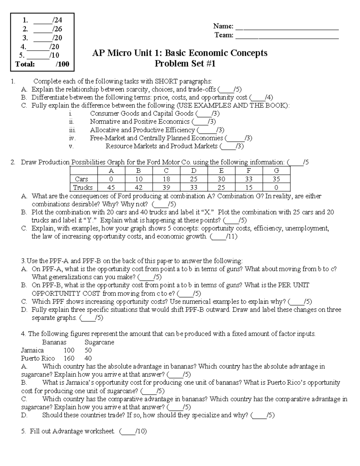 AP Mi CRO Unit 1 problem set - Name: ___________________________ Team