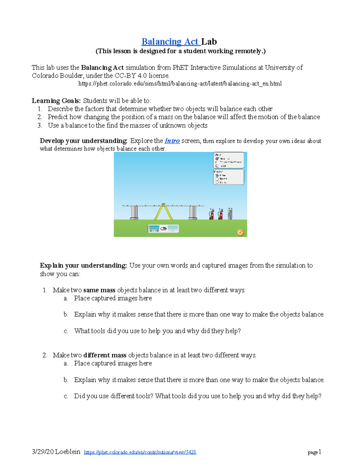 Balancing Act Remote Lab - Balancing Act Lab (This lesson is designed ...