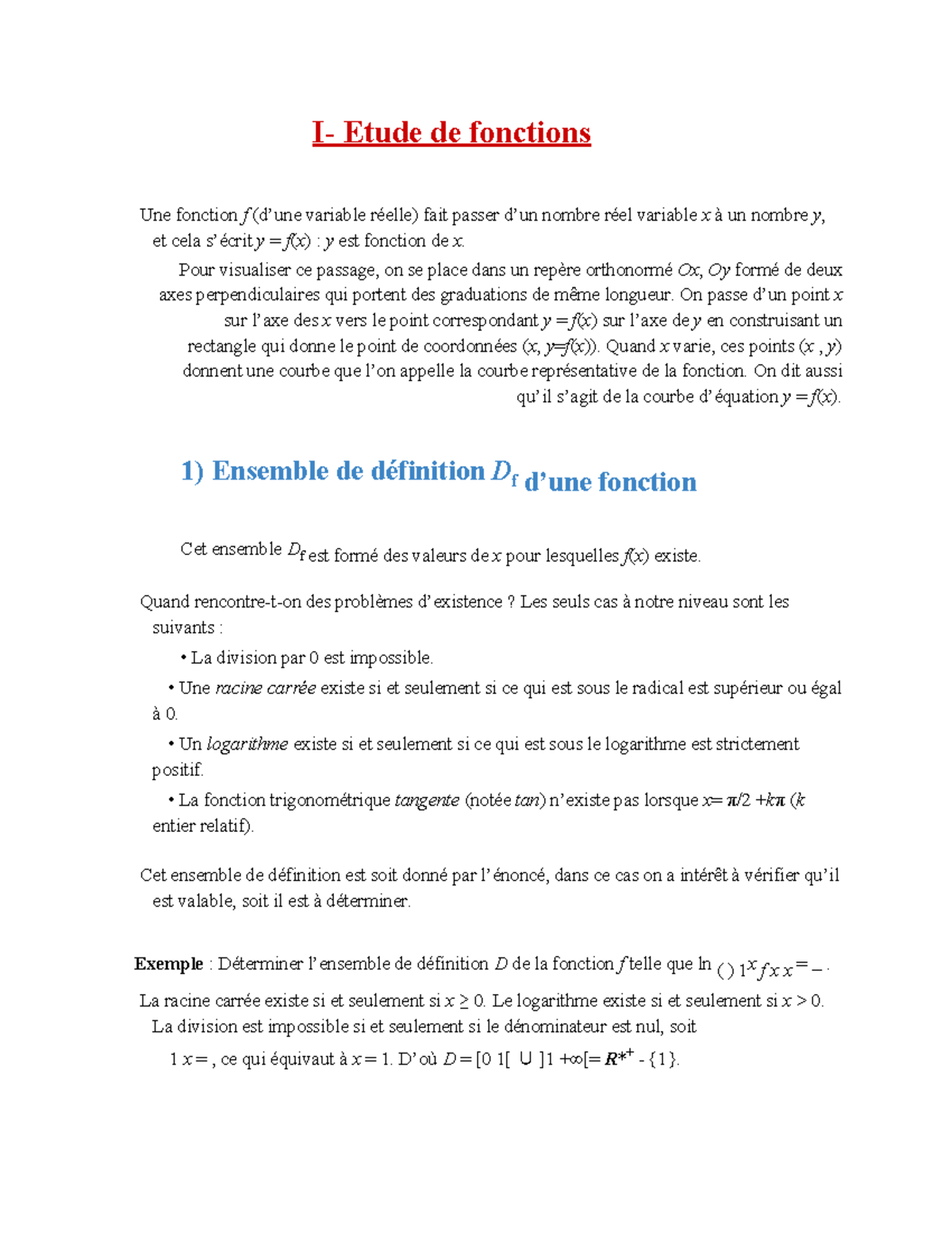 Etude de fonction - Notes de cours 1,2,3,4,5,6 - I- Etude de fonctions ...