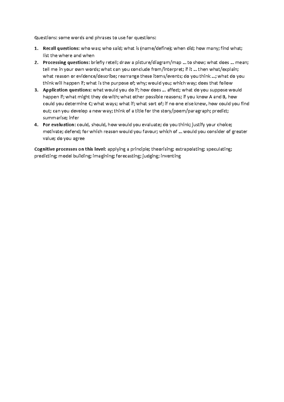 Questioning words and phrases(1) - Questions: some words and phrases to ...