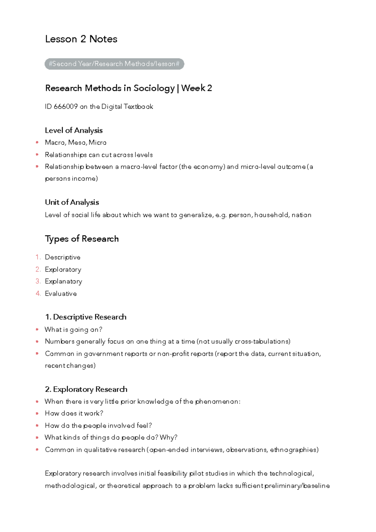 Sociology Lesson 2 Notes - Lesson 2 Notes #Second Year/Research Methods ...