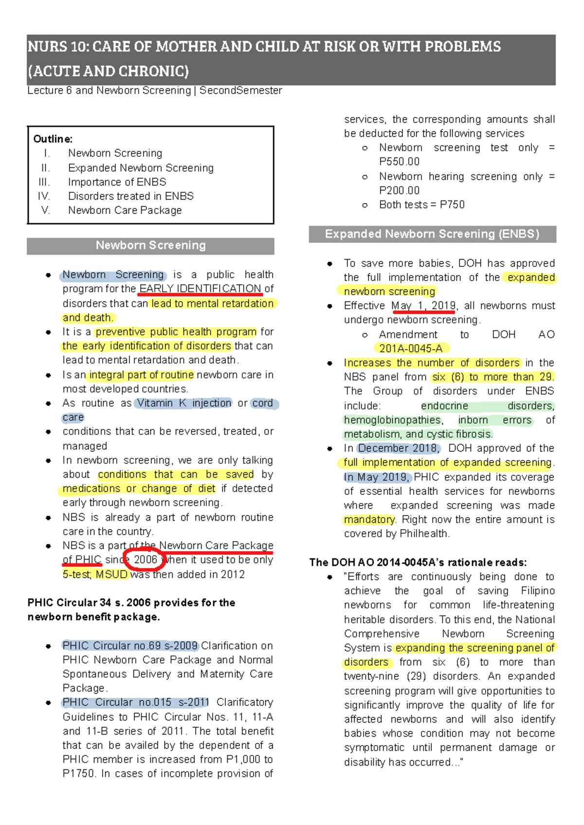 Lesson 6 Newborn Screening - (ACUTE AND CHRONIC) Lecture 6 and Newborn ...
