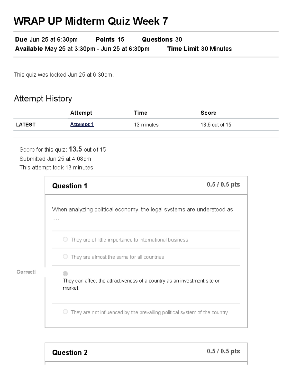 IB wrap up quiz week 7 - WRAP UP Midterm Quiz Week 7 Due Jun 25 at 6 ...
