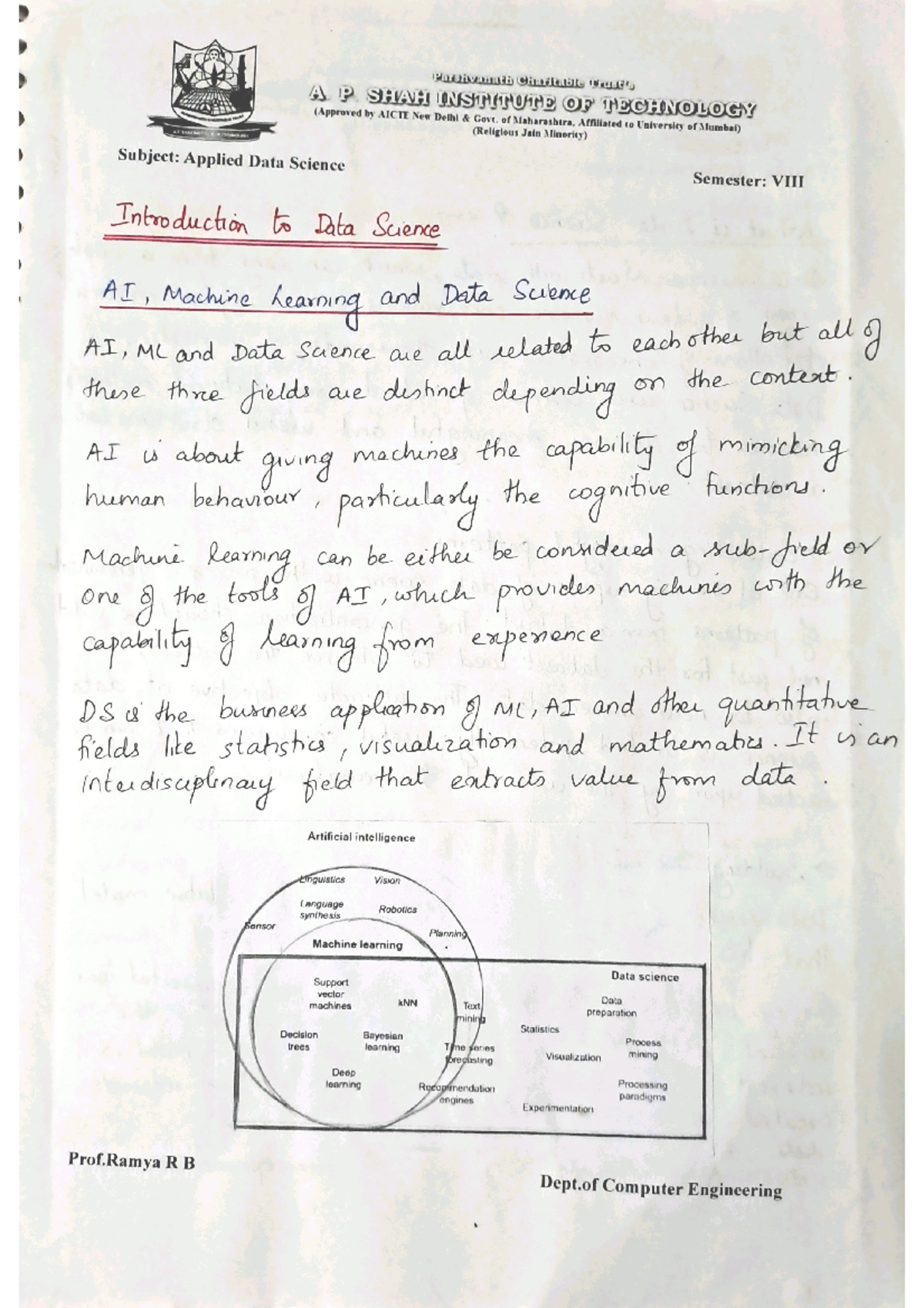 AP SHAH ADS Notes pt 2 - Advance Data Science - Studocu