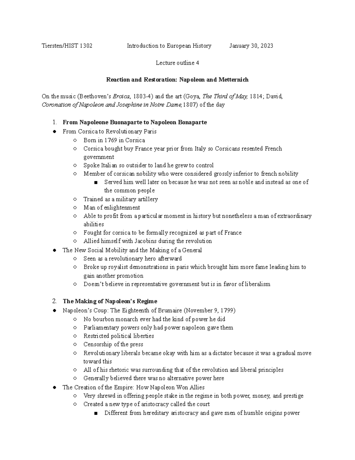 Modern Europe Lecture 4 - Tiersten/HIST 1302 Introduction to European ...