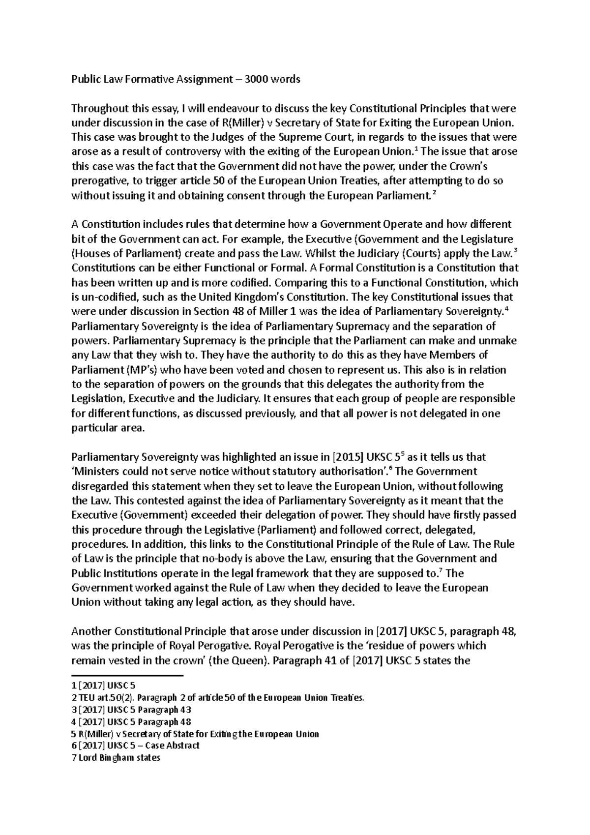 Public Law Formative Assignment - This case was brought to the Judges ...