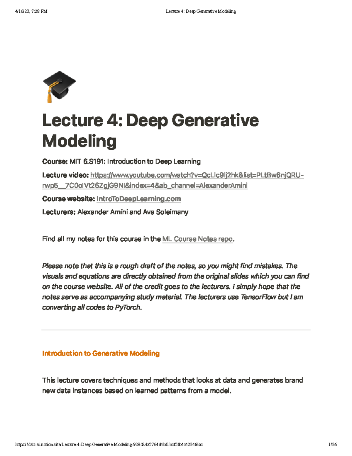Lecture 4 Deep Generative Modeling Lecture 4 Deep Generative