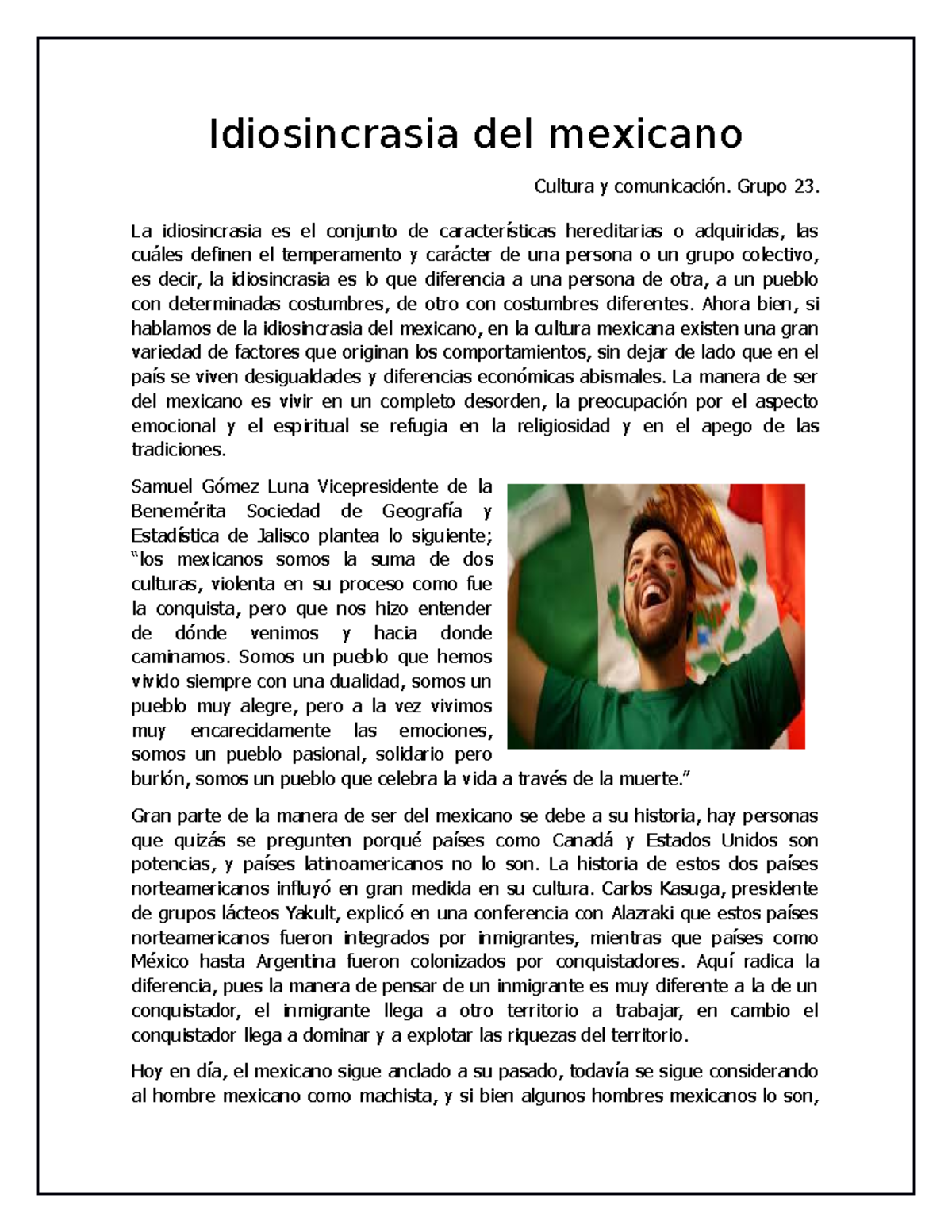 Idiosincrasia del mexicano - Idiosincrasia del mexicano Cultura y ...