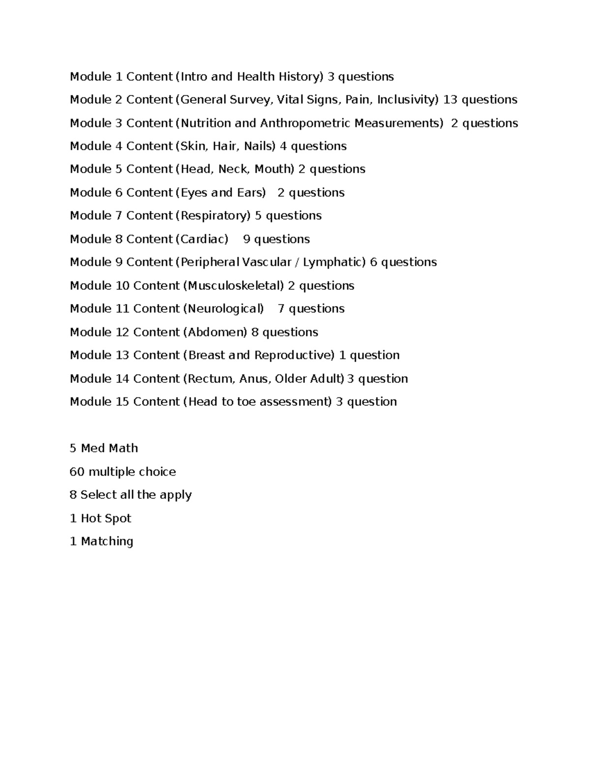 Final Exam Study Guide 2 - Module 1 Content (Intro and Health History ...