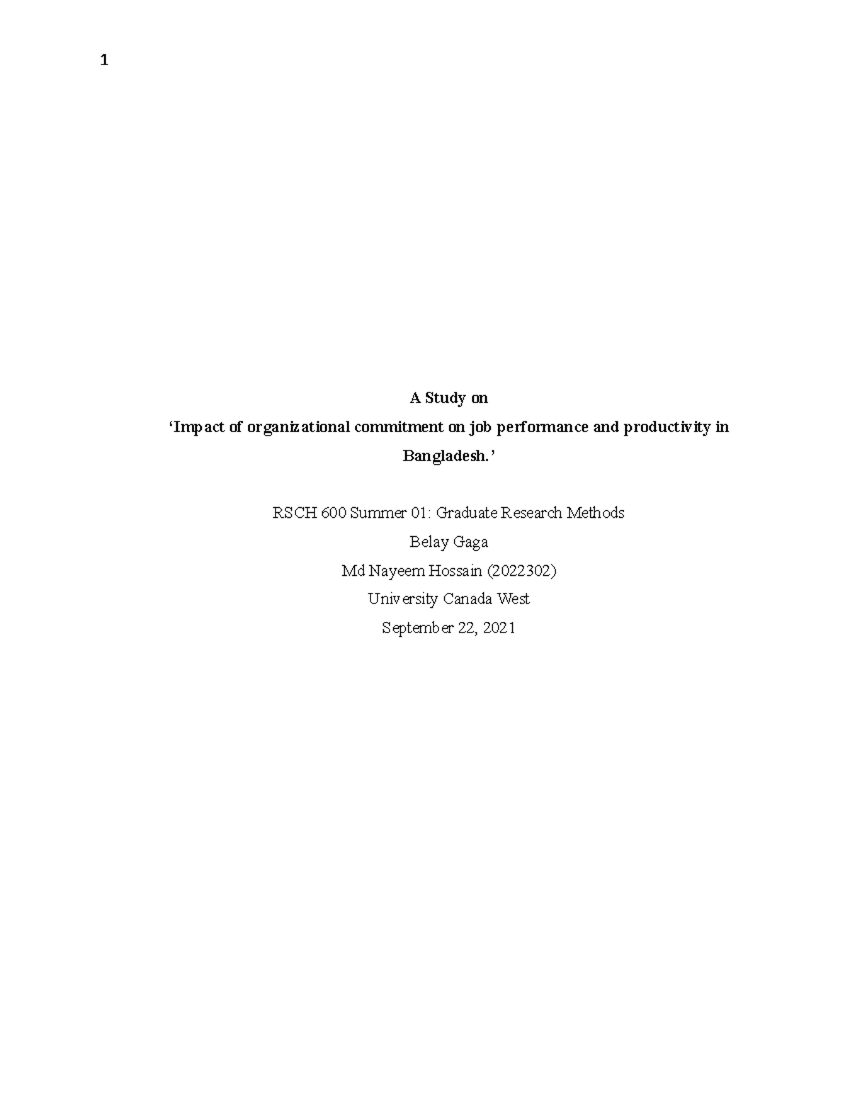 Research-Part-2 - Assignment - A Study on ‘Impact of organizational ...