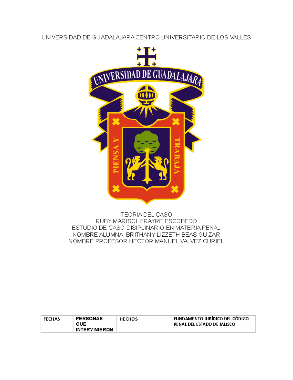 Teoria DEL CASO. RUBY Frayre Escobedo - UNIVERSIDAD DE GUADALAJARA ...