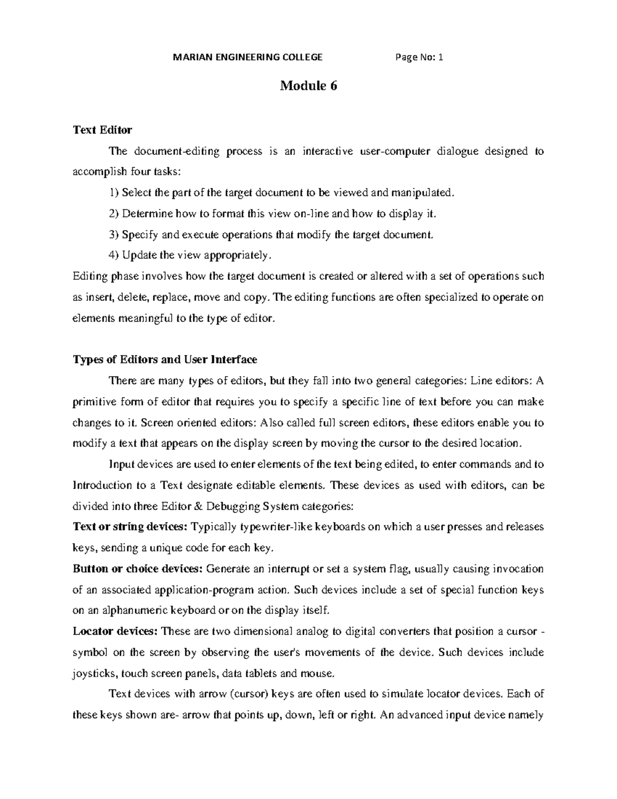 Module 6 - System software - Module 6 Text Editor The document-editing ...