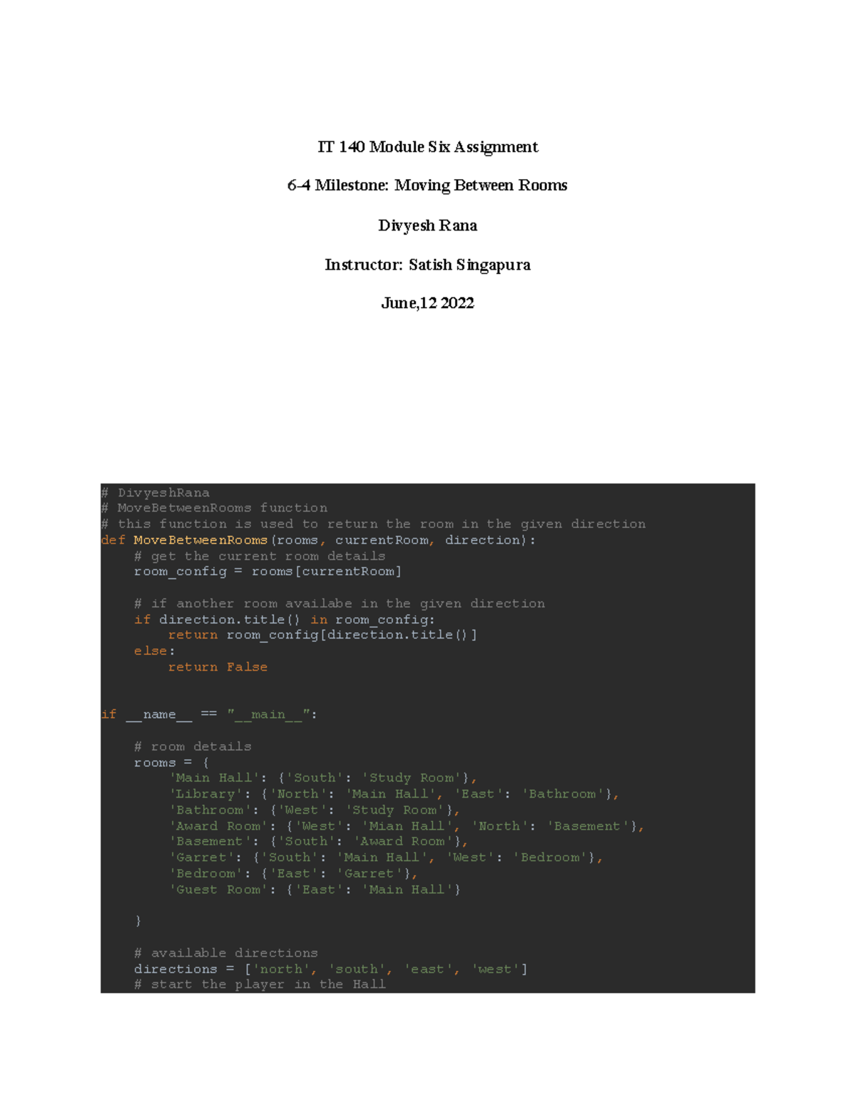 Module Six Assignment Format Currentroom Ask User To Enter Command