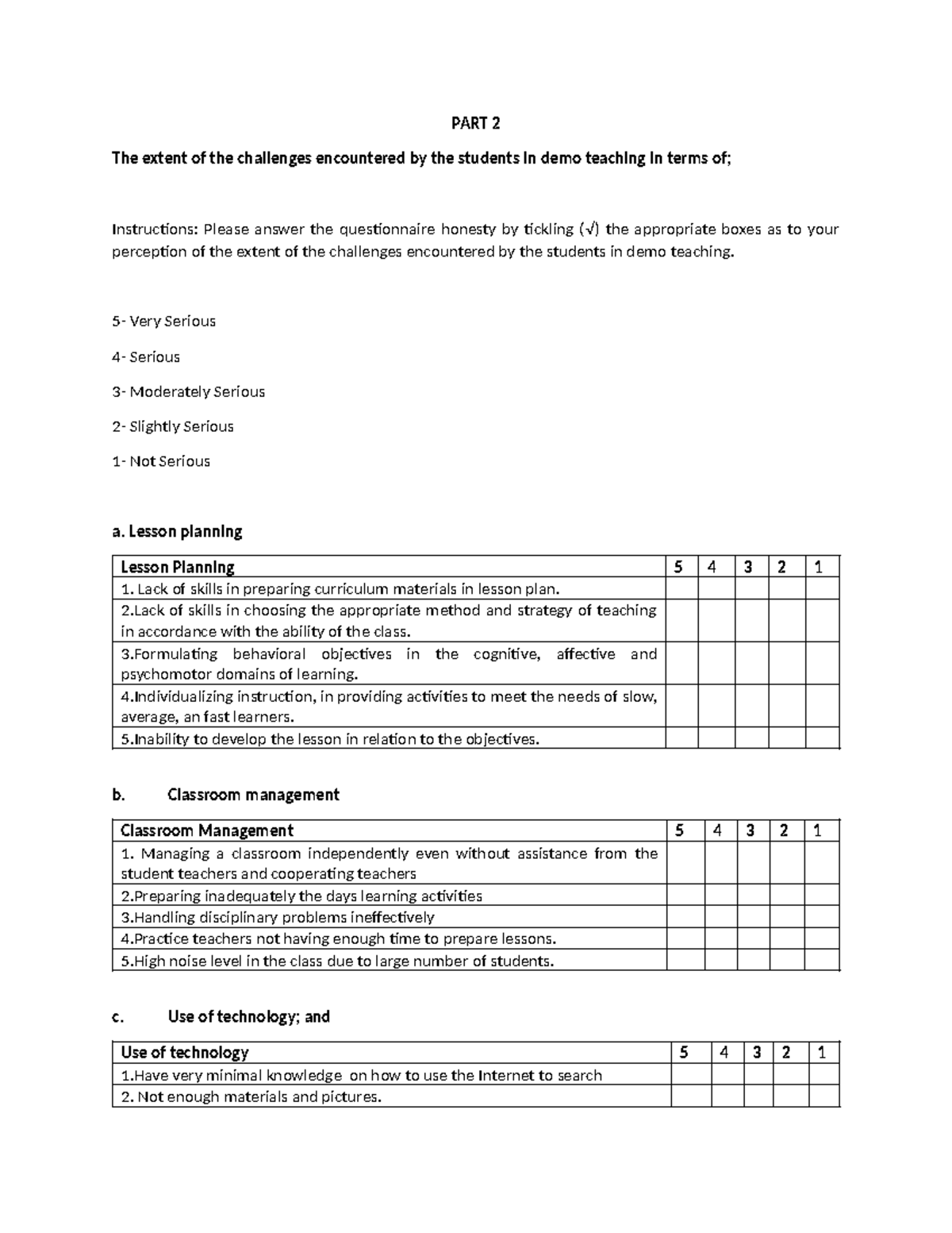 PART 2 PART 3 - PART 2 The extent of the challenges encountered by the ...