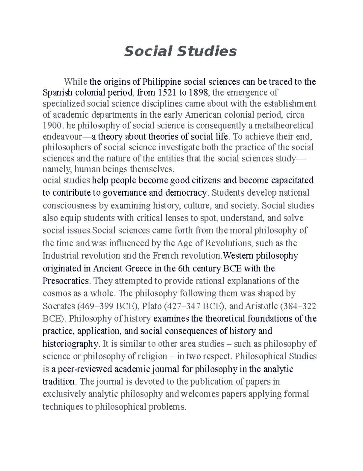 Social Studies - LEARNING - Social Studies While the origins of ...