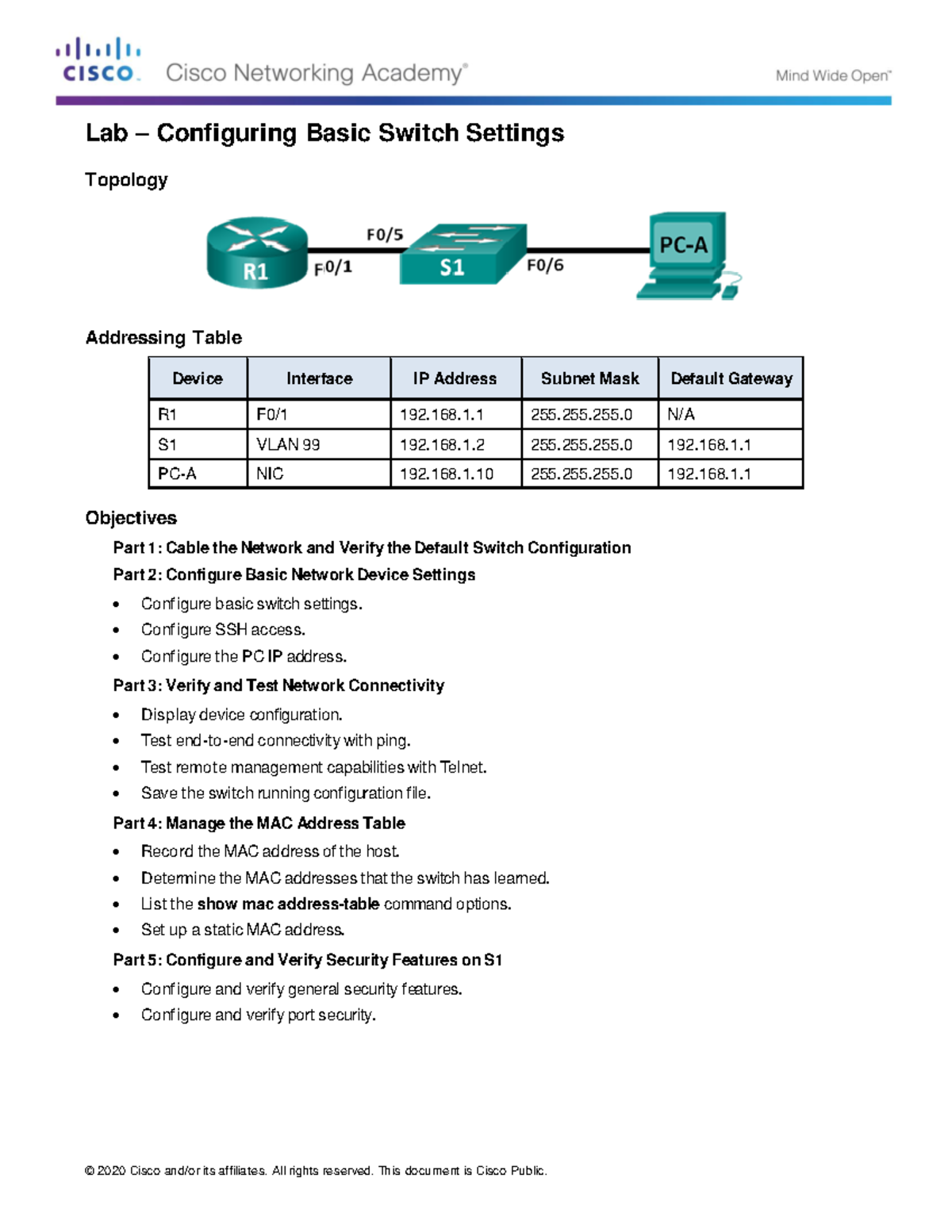 Lab 7 - Configuring Basic Switch Settings and Security Features ...